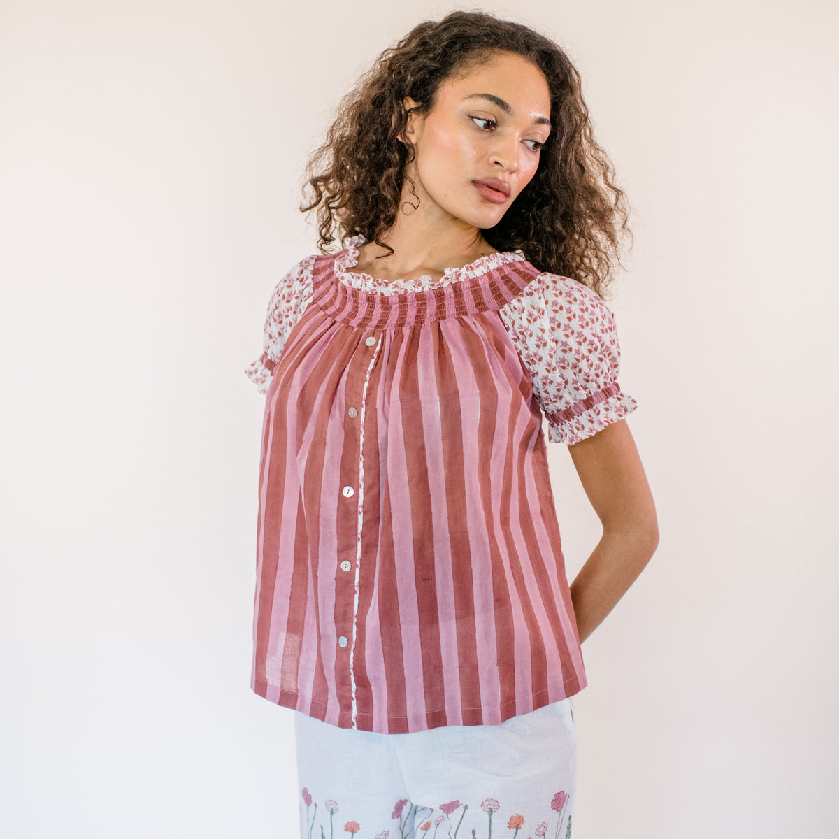 Madi Sleep Top | Hand Block Printed Cotton Loungewear by Sundara – SUNDARA